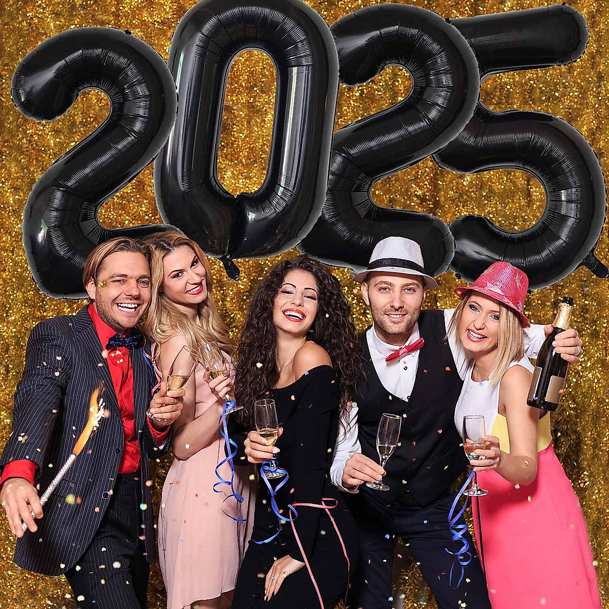 40 Inch Giant Black Number 2025 Balloon, 2025 New Years Decorations for 2025 Happy New Year Eve Christmas and Graduations Party Supplies