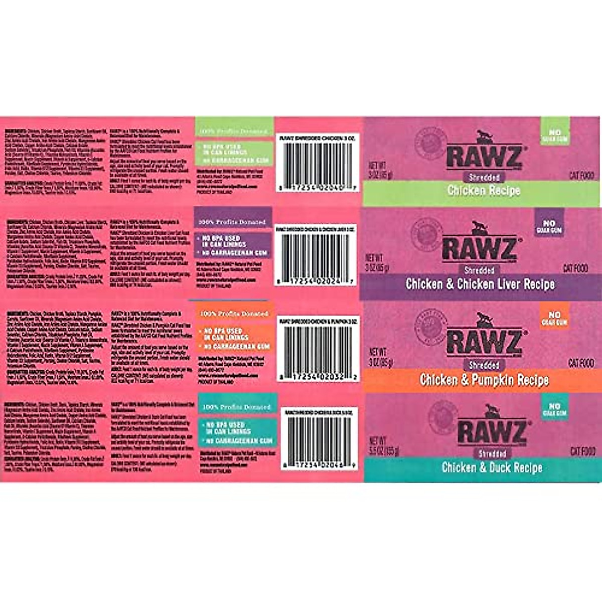 Rawz Natural Premium Canned Cat Wet Food Shredded -12 Pack Chicken Variety Bundle - 4 Flavors - (Chicken & Duck, Chicken & Liver, Chicken & Pumpkin, Chicken) with Hotspot Pets Food Bowl - (3oz Cans)