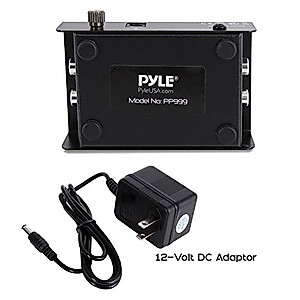 Pyle Phono Turntable Preamp - Mini Electronic Audio Stereo Phonograph Preamplifier with RCA Input, RCA Output & Low Noise Operation Powered by 12 Volt DC Adapter - PP999 , Black