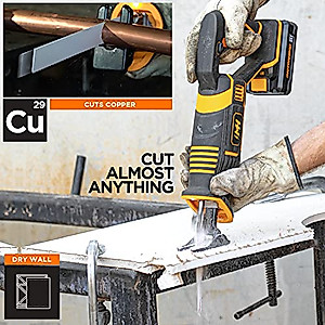 MOTORHEAD 20V ULTRA Cordless Reciprocating Saw, Lithium-Ion, Tool-Free Blade Change & Guard, 1” Stroke, 0-3000 SPM, Variable Speed Trigger, 2Ah Battery, Quick Charger, Bag, 2 Blades, USA-Based