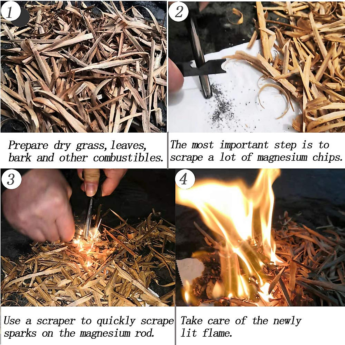 WENIFU 4.25 Inch Flint Fire Starter, Survival Ferro Rods Starter with Easy Grip Handle and Multifunction Striker, Waterproof Flint Fire Can be Struck 15000 Times for Camping, Hiking (Pack of 2)