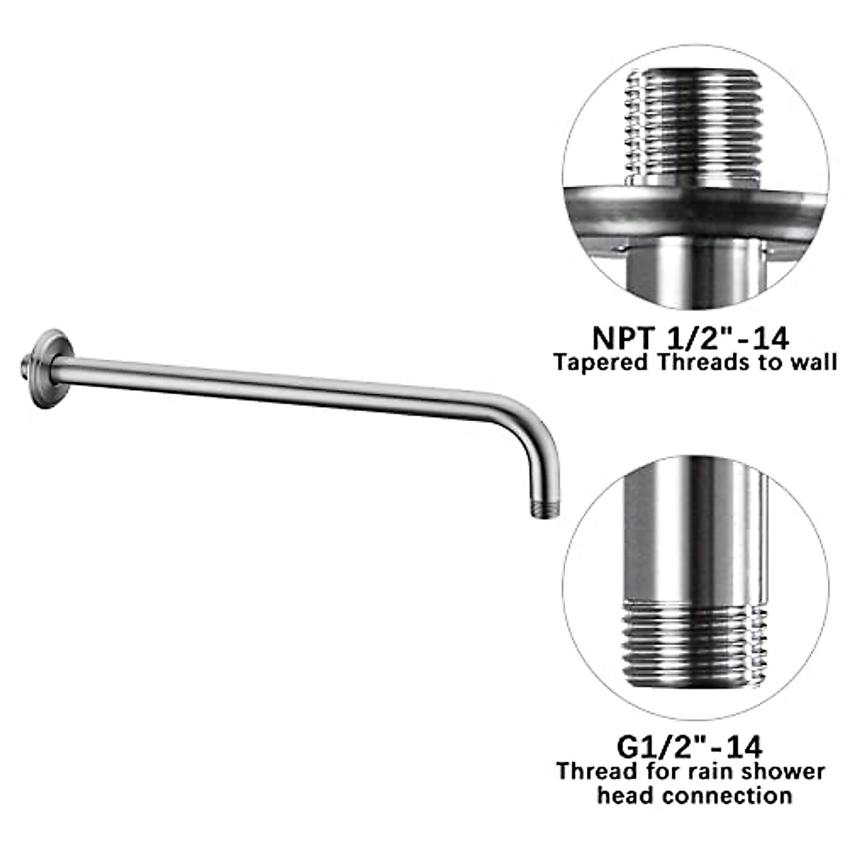 Anpean 16 Inch L-Shaped Shower Arm with Flange, Wall Mounted Rain Shower Head Extension Arm, Brushed Nickel
