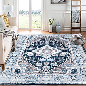 GAOMON Bohemian Washable Area Rug 5x7 Vintage Living Room Rug,Boho Carpet for Bedroom Under Dining Table Large Farmhouse Floral Distressed Indoor Non Slip Decor Home Office Nursery