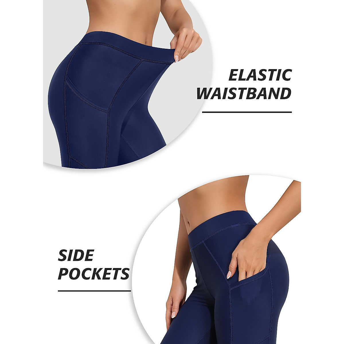 ATTRACO Women Swimming Pants High Waisted Swim Tights Swim Leggings with Pockets Navy L