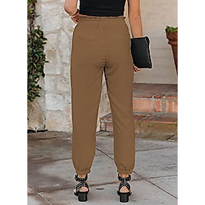 Dokotoo Womens Plus Size Comfy Casual Loose Drawstring Elastic High Waisted Joggers Wrokout Fashion Trendy Sweatpants Pant with Pockets Khaki XL