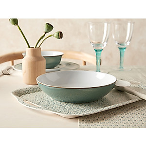 Denby - Regency Green Pasta Bowls Set of 4 - Dishwasher Microwave Safe Crockery 1050ml 22cm - Green, White Ceramic Stoneware Tableware - Chip & Crack Resistant