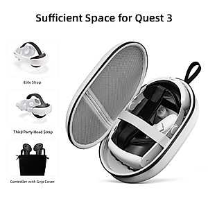 COOWPS Hard Carrying Case for Meta Quest 3 Accessories, Compatible with Official Elite Strap, Portable Full Protection for Travel and Home Storage, Light Grey