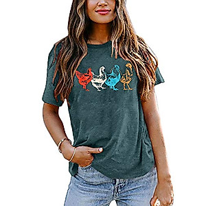 Chicken Shirt for Women Farm Tees Farm Girl T Shirt Funny Chicken Graphic T-Shirt Casual Short Sleeve Tops Green