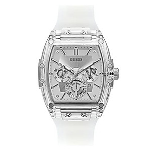 GUESS Men Stainless Steel Quartz Watch with Plastic Strap, White, 24 (Model: GW0203G1)