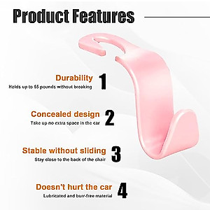 Ziciner 4 PCS Car Seat Headrest Hooks, Backseat Hangers Storage Organizer, Universal Car Accessories for Purse Grocery Bags Coats (Light Pink)