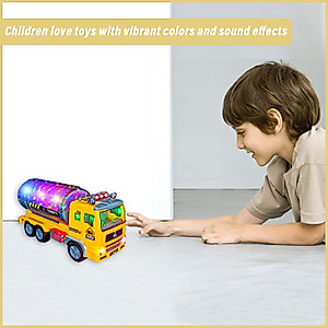 CYKT Truck Toys for 3-10 Year Old Boys, Electric Oil Tanker Toy Truck - with Bright Flashing 4D Lights & Real Sounds, Cool Birthday Gifts for Boys Age 3-12 Year Old Kids Toys (Yellow)