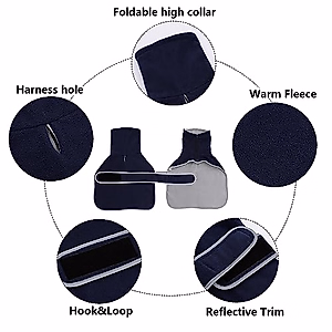 Geyecete Dog Jacket, Dog Coat Perfect for Dachshunds,Dog Winter Coat with Padded Fleece Lining and high Collar, Dog Snowsuit with Adjustable Bands Sizes-Navy-XS