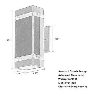 LMP 2 Pack LED Square Up and Down Lights Outdoor Wall Light，Body in Aluminum Waterproof Outdoor Wall Lamps，3000k 5W with Certificate ETL