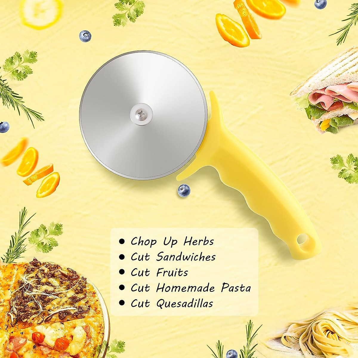 4-Inch Super Sharp Pizza Cutter Wheel,Stainless Steel Large Blade Pizza Cutter with Cover,Premium Kitchen Pizza Slicer with Good Grips Handle,Easy to Clean and Dishwasher Safe-Yellow