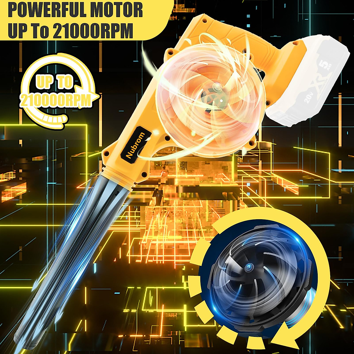 Cordless Leaf Blower for Dewalt 20V Battery, 2-in-1 Electric Leaf Blower & Vacuum, Small Leaf Blower for Lawn Care, Dust, Pet Hair, Car(Battery Not Included)