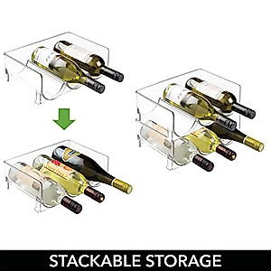 mDesign Stackable Plastic 3 Bottle Refrigerator Wine Rack - Kitchen Storage Organizer Holder for Champagne, Wine or Water Bottles - Stacking Wine Bottle Organizer for Fridge - Ligne Collection - Clear