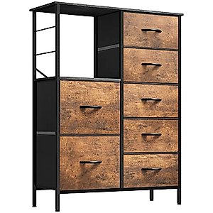 YITAHOME 7-Drawer Fabric Dresser, Furniture Storage Tower Cabinet, Organizer for Bedroom, Living Room, Hallway, Closet & Nursery, Sturdy Steel Frame, Wooden Top, Easy-to-Pull Fabric Bins(Rustic Brown)