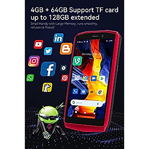 CUBOT Pocket 4.0 inch Mobile Phone, 4G Smartphone SIM Free Phones Unlocked, Android 11 Small Phone,16MP Camera,3000mAh,4GB+64GB/128GB Extension,Face ID/NFC/GPS (Black+Red)