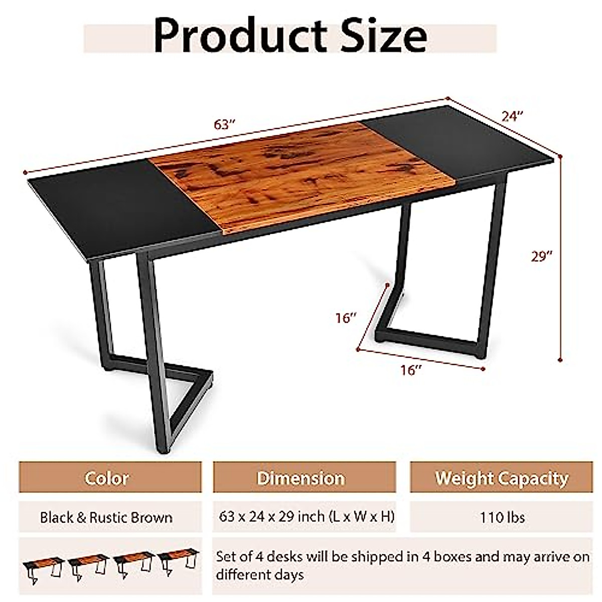 Tangkula 63” Conference Table, Large Industrial Meeting Table with Metal Frame, Multipurpose Rectangular Training Seminar Table, Computer Desk, Dining Table, for Home, Office, Conference Room