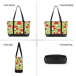 Mushroom Laptop Tote Bag for Women Teacher Canvas Tote Bags Travel Work Bag Handbags Purse with Zipper