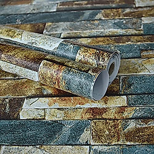LiKiLiKi Stone Brick Wallpaper Peel and Stick Wallpaper Removable Kitchen Wall Covering Roll Home Use Decoration Self Adhesive Vinyl 17.71''x118''