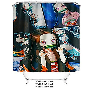 4 Piece Anime Shower Curtain Sets with Non-Slip Rugs, Toilet Lid Cover, Bath Mat and 12 Hooks, Bathroom Decor Set Accessories Waterproof Shower Curtains