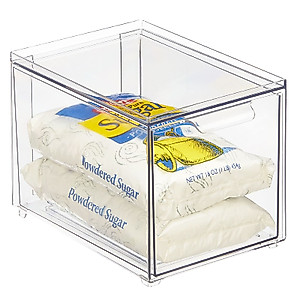 mDesign Plastic Pantry Organization and Storage Bin w/Pull Out Drawer - Slim Stackable Kitchen Supplies Storage Container for Organizing Cabinet, Fridge, Freezer - Lumiere Collection - 2 Pack - Clear