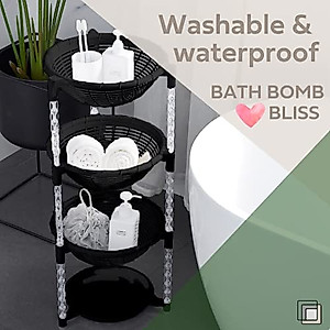 Uncluttered Designs Stacking Basket Bins (3 Tier + Plate) — Display for Fruit, Potato, Onion & Produce — Crafts, Art Supplies & Housewares Organizer — Bedroom & Bathroom Organization & Storage (Black)