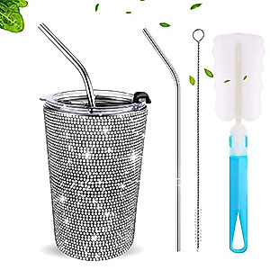 Bling Diamond Straw Cup,17oz Stainless Steel Thermal Bottle,Vacuum Double Wall Insulated Cup Glitter Water Bottle,Bling Cup, Leak-Proof Insulated Coffee Cup for Gym Fitness Travel Office Use (silver)