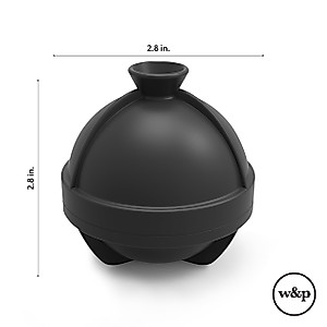 W&P Peak Silicone Single Sphere Ice Mold w/ Cover | Charcoal | Easy to Remove | Round Cocktail Whiskey Drink Ice Maker | Food Grade Premium Silicone | Dishwasher Safe, BPA Free