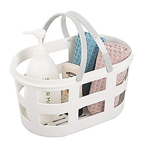 Anyoifax Portable Shower Caddy Tote Plastic Basket with Handle Cleaning Supplies Caddy Storage Organizer Bin for Bathroom, Pantry, Kitchen, College Dorm, Camp, White