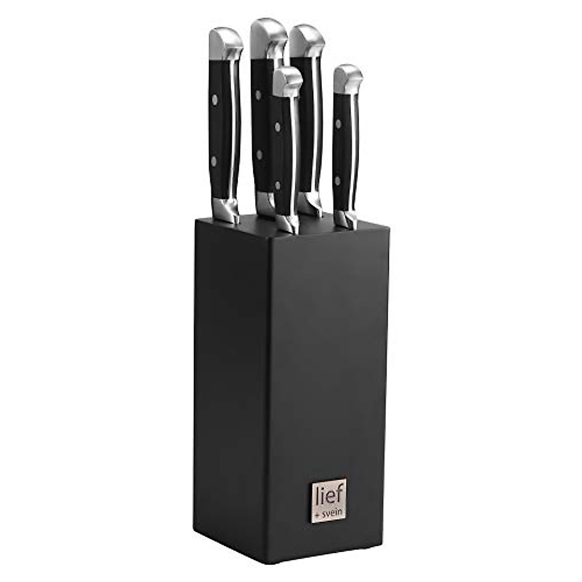LIEF+SVEIN Brand German Steel Knife Block Set, 5-Piece Kitchen Knife Set with block. German Stainless 1.4116 Steel. Unique Kitchen Knives. Ideal Modern Décor Black knife sets with block.