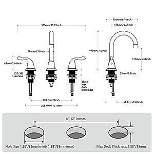 RKF Bathroom Faucets for Sink 3 Hole Brushed Nickel 8 inch Widespread Bathroom Sink Faucet with Drain Double Lever Handle Faucet Bathroom Vanity Faucet Basin Mixer Tap Faucet with Hose&Deck RKF03011