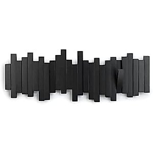 Umbra 318211-040 Sticks Multi Rack – Modern, Unique, Space-Saving Hanger with 5 Flip-Down Hooks for Hanging Coats, Scarfs, Purses and More, Black