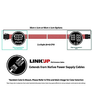 LINKUP - AVA 30cm EPS 8P(4+4) CPU ATX Motherboard PSU Power Supply Braided Sleeved Custom Mod PC Extension Cable w/Combs | Strong & Stiff Design | Single Pack | 300mm - White