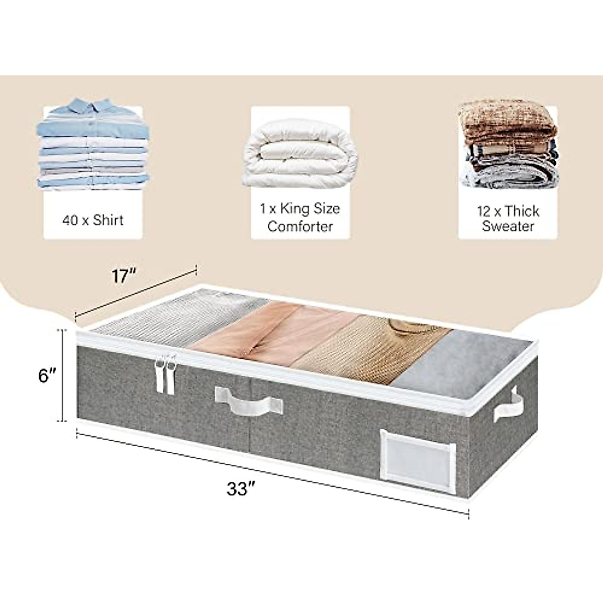 StorageWorks 45L Extra Large Fabric Storage Bins with Fabric Handles 2 pack, Underbed Storage Box, Underbed Clothes Storage Bin for Clothes, Blankets and Shoes 2 pack