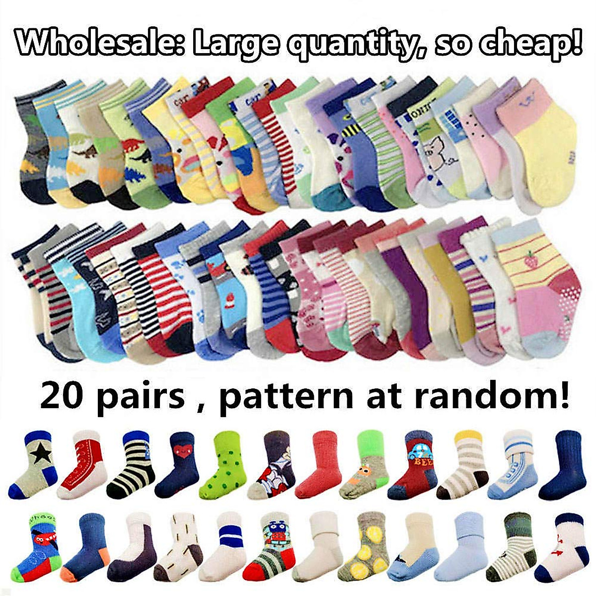 TYONMUJO 20 Pairs Baby Boy Girl Socks Wholesale Baby Cotton Socks Bulk Toddler Kids Socks Bundle (Pattern at Random) Boys 0-12 Months