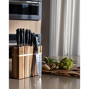 Oxford CHEF Wooden Kitchen Knife Block - Luxury Hand-Crafted Acacia Wood 8 Slot Storage Block. Can Hold 8 Knives Up To 9" Long. Non-Skid, Non-Scratch Rubber Feet