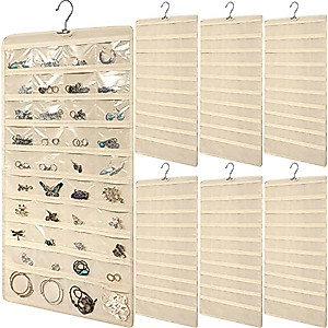 6 Pcs Hanging Jewelry Pocket Organizer Storage Roll with 80 Pockets, Dual Sided Hanging Women Girl Jewelry Holder Hanging Accessories Holder Closet Earring Storage for Earring Necklace Bracelet Ring