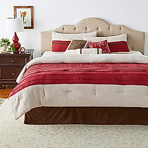 Madison Park Palmer Comforter Set-Luxury Faux Suede Design, Striped Accent, All Season Down Alternative Bedding, Matching Shams, Decorative Pillow, Bed Skirt, King (104 in x 92 in), Red 7 Piece