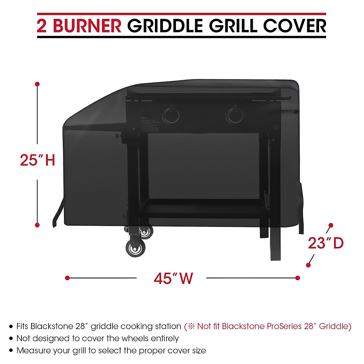 Unicook 28 Inch Griddle Cover for Blackstone and Nexgrill Cooking Station, Outdoor Flat Top BBQ Grill Cover with Sealed Seam, Heavy Duty Waterproof Fade Resistant, Black