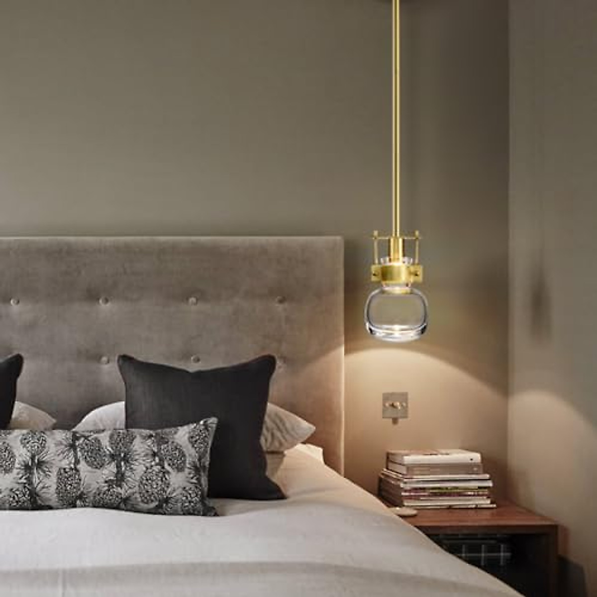 BUNKOS Modern Gold Pendant Light Hand Blown Glass Pendant Lighting for Kitchen Island Mini Globe Hanging Light Fixture in Brushed Brass Finished