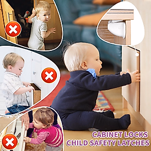 Child Safety Magnetic Cabinet Locks(10 Locks & 2 Keys), Baby Proofing Cupboard Drawers Latches, 3M Adhesive Easy Installation