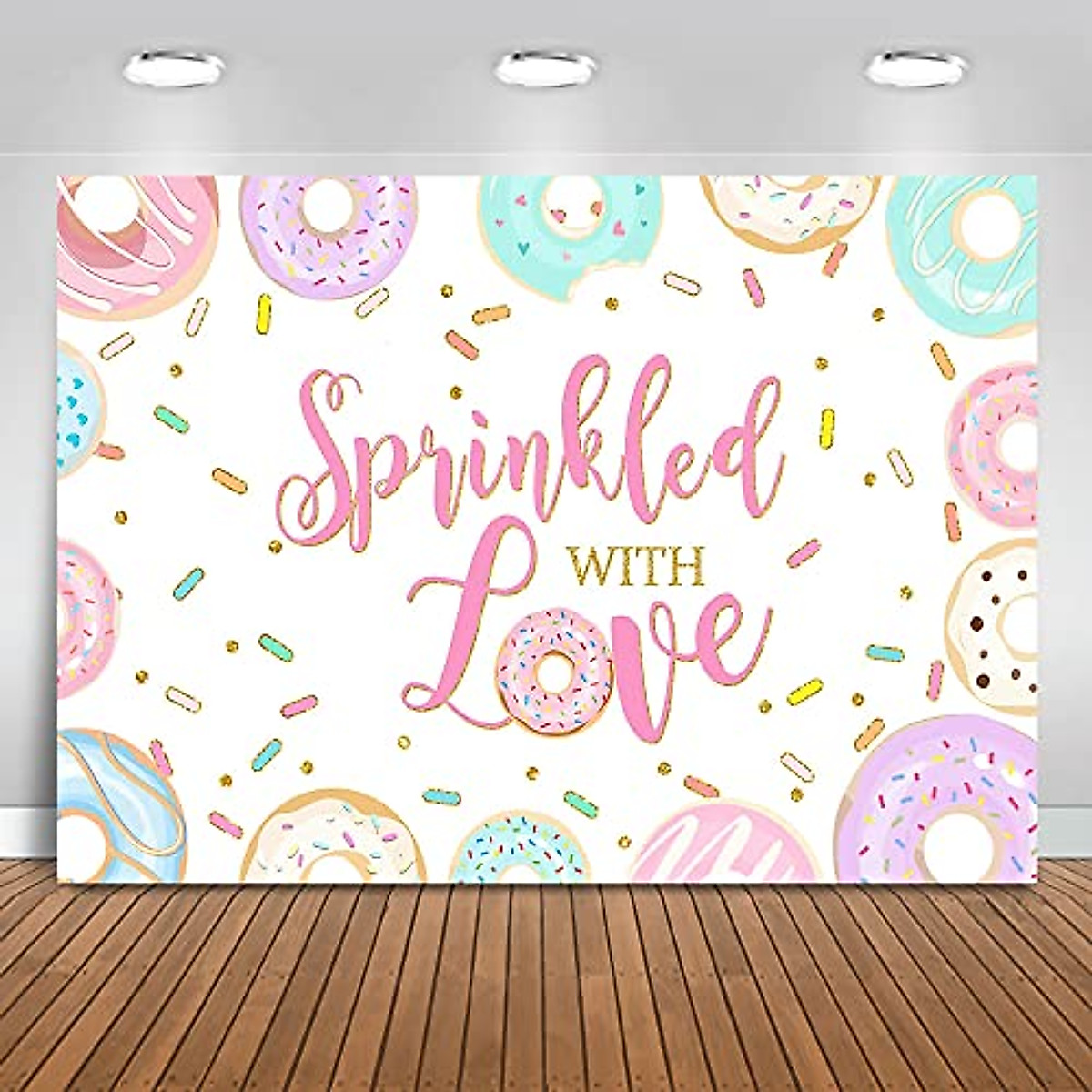 Mocsicka Sprinkled with Love Donut Backdrop Donut Baby Sprinkle Background Donut Girl Baby Shower Party Cake Table Decoration Banner Photo Booth Props (7x5ft)