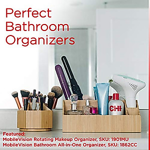 MobileVision Bamboo Bathroom Organizer Bundle Includes Compartments for Hair Care and Toiletries & Rotating Caddy for Cosmetics