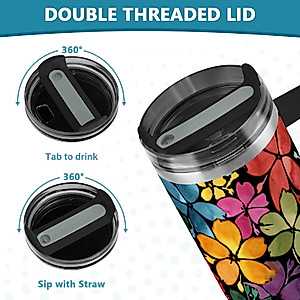 Yasala Car Tumbler with Handle Rainbow Flower Travel Mug Coffee Cup Insulated Beverage Container Mega Cup for Hot Cold Drinking Thermos Water Bottle Cupholder Friendly 40 oz