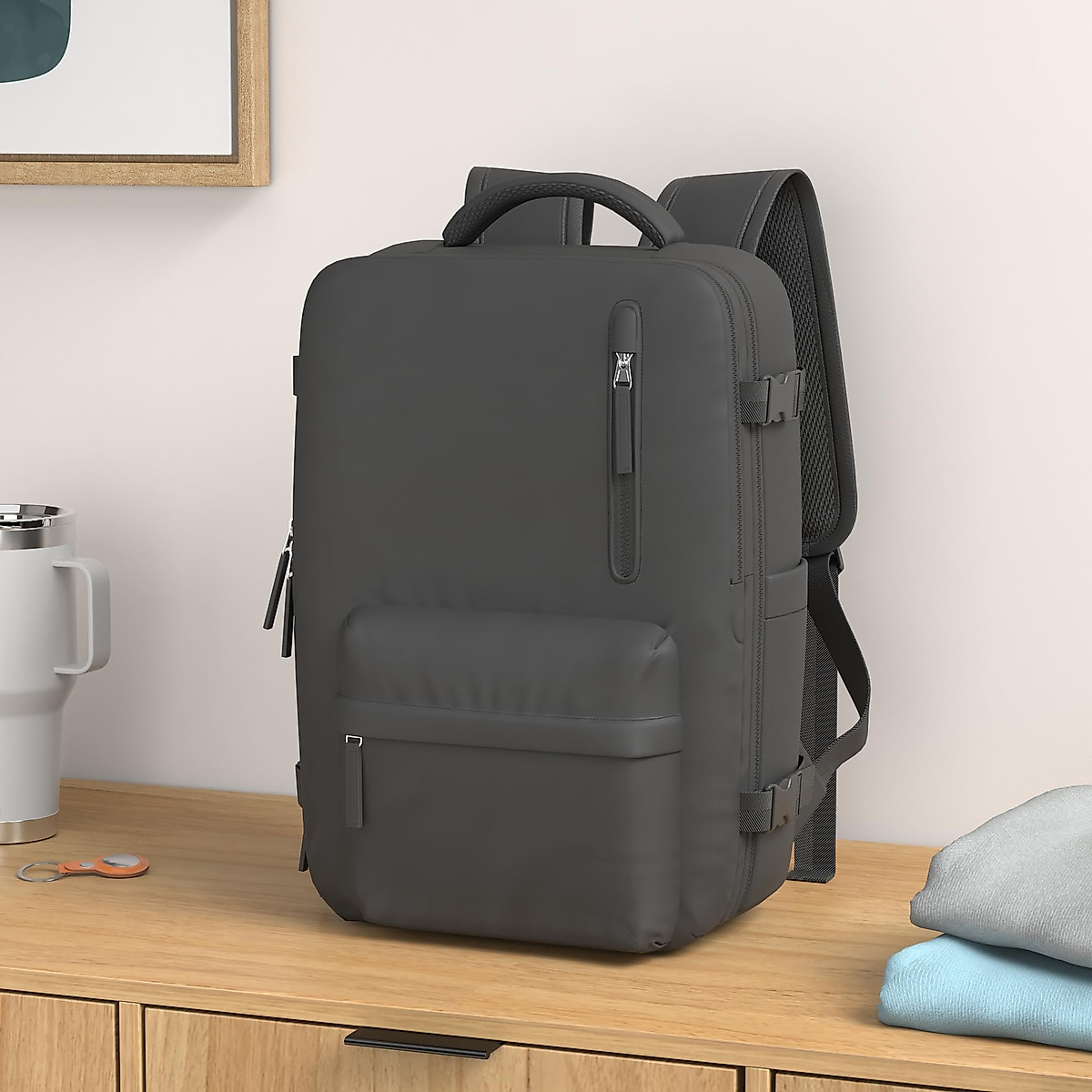 VECAVE Travel Backpack for Women,Airline Approved Carry On Backpack Flight Approved,Waterproof 14 Inch Laptop Backpack with Shoe Compartment Casual Daypack Backpacks Black