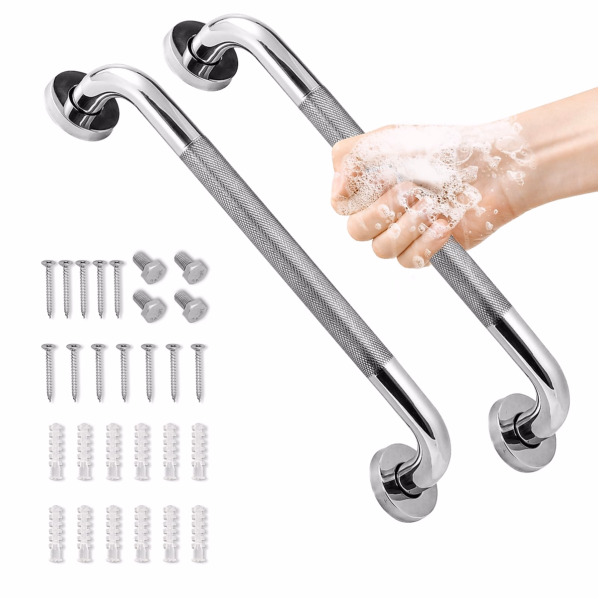 2 Pack 16 Inch Grab Bars for Showers Bathroom,Safety Shower Handles with Anti Slip Grip Handle for Seniors Elderly, Stainless Steel Handicap Rails, Shower Grab Bar for Bathroom