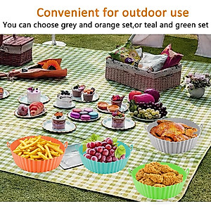 Large 8 Inch 2 Pack Air Fryer Silicone Liners Pot, Round Silicone Air Fryer Basket Baking Tray, Apply to 3.2-6.5 QT Airfryer, Reusable Cooking Oven Insert Accessories(Orange and Gray)