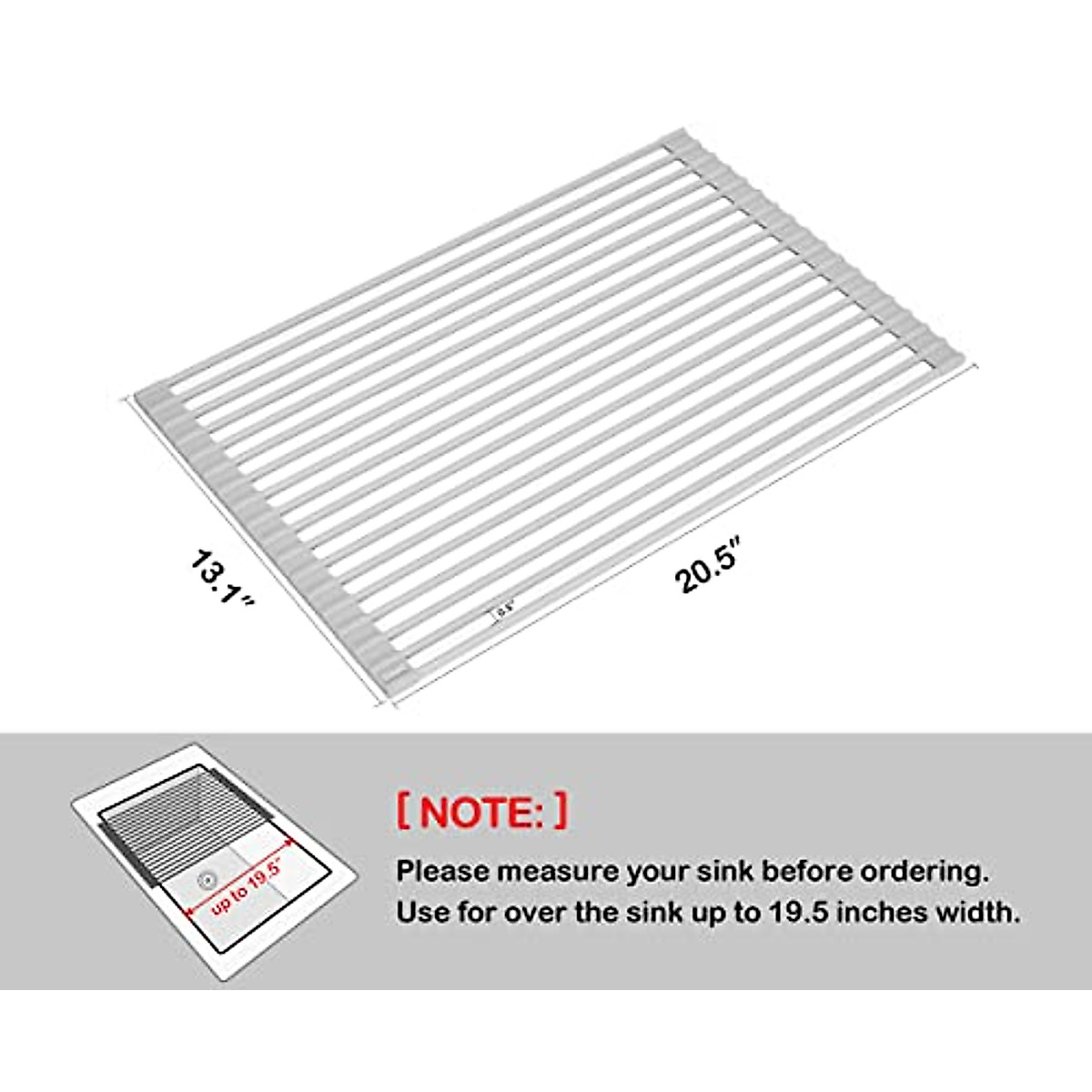 Surpahs Over The Sink Multipurpose Roll-Up Dish Drying Rack (Warm Gray, Large - 20.5" x 13.1")